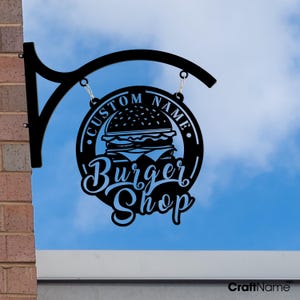 Personalized Burger Shop Metal Wall Hanging Sign, Metal Steel Hamburger ...