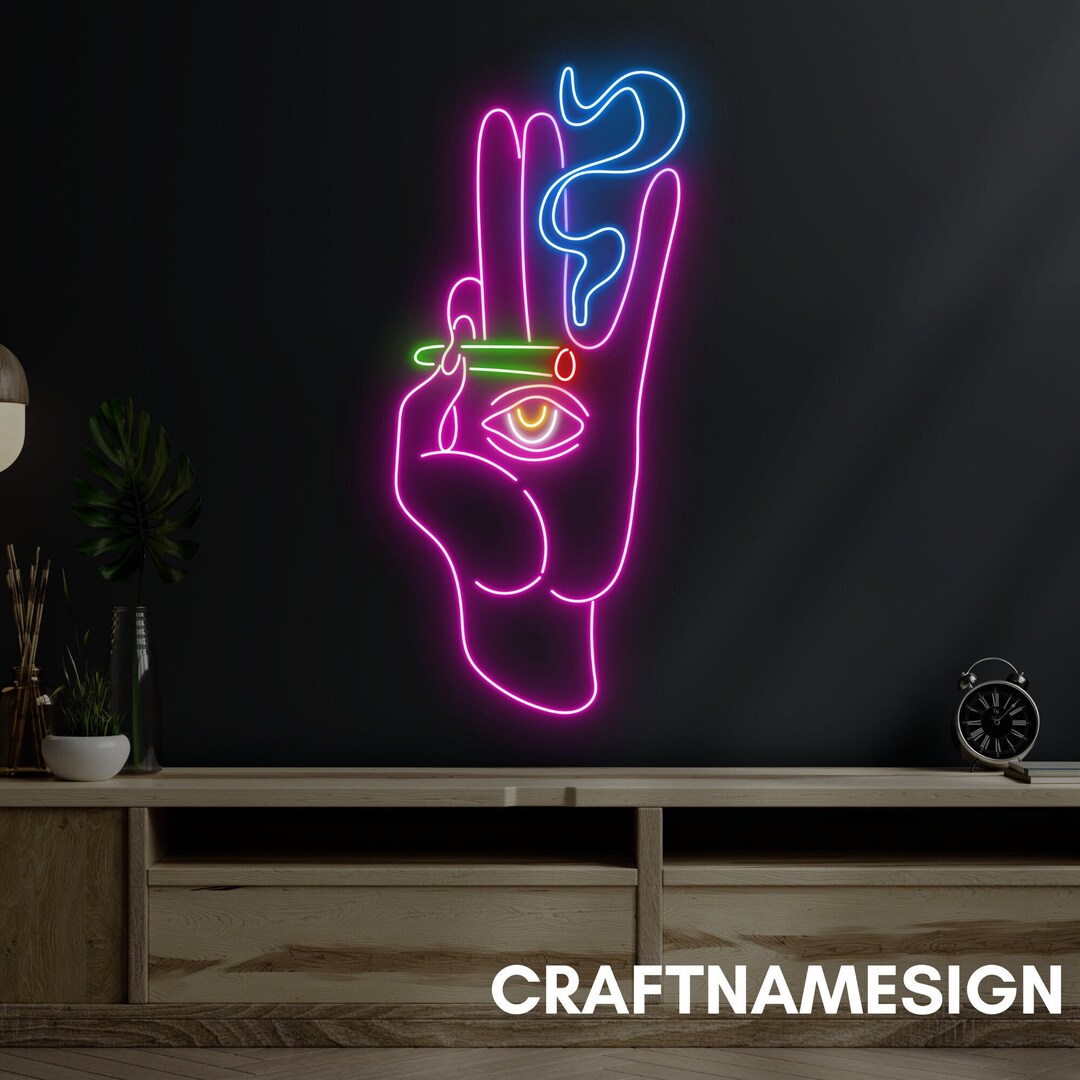Hand Eye Smoking Neon Sign, Hamsa Eye Led Sign, Custom Neon Sign ...