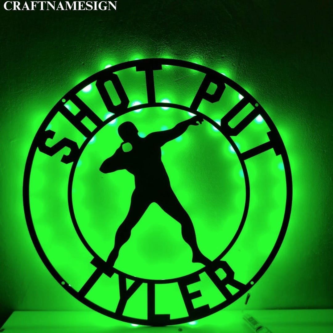 Personalized Shot Put Athlete Metal Wall Art LED Light, Custom Shot Put ...