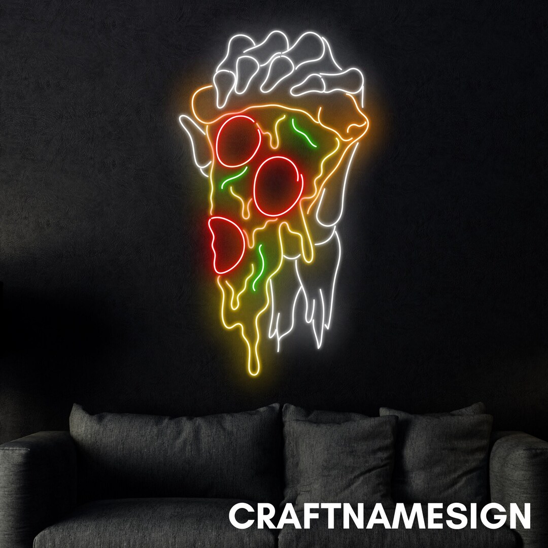 Pizza Hand's Skeleton Neon Sign, Pizza Led Sign, Custom Neon Sign ...