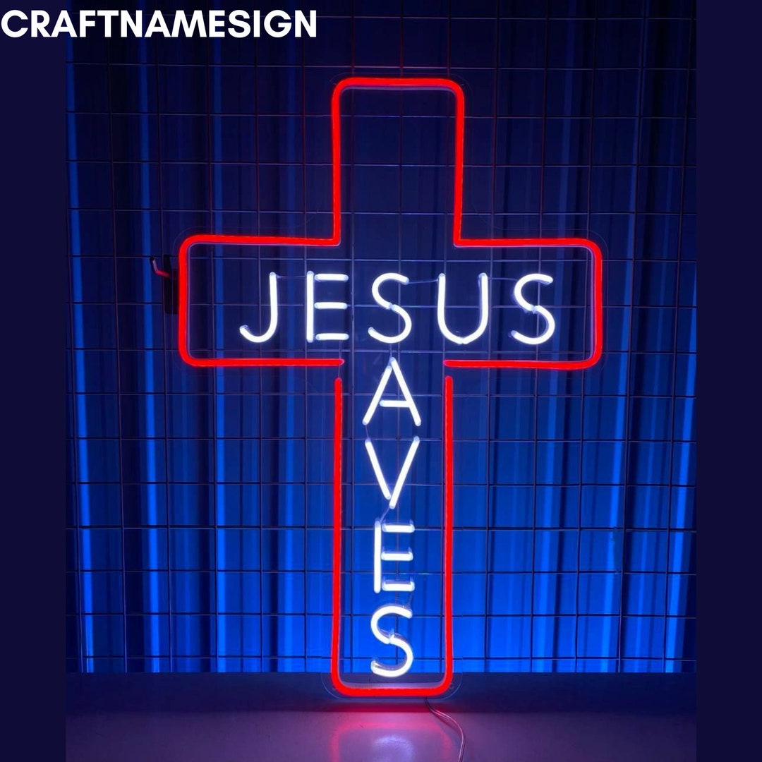 Jesus Saves Neon Sign, Cross Christian Led Sign, Custom Neon Sign, Home ...