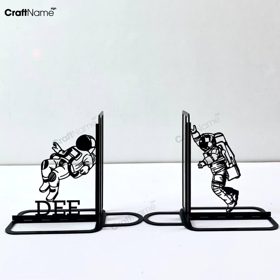 Personalized Astronaut in Space Bookends, Custom Spaceman Name Book End ...