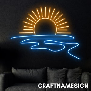 Sunset Ocean Neon Sign, Sunset Wave Led Sign, Custom Neon Sign, Bar Pub ...