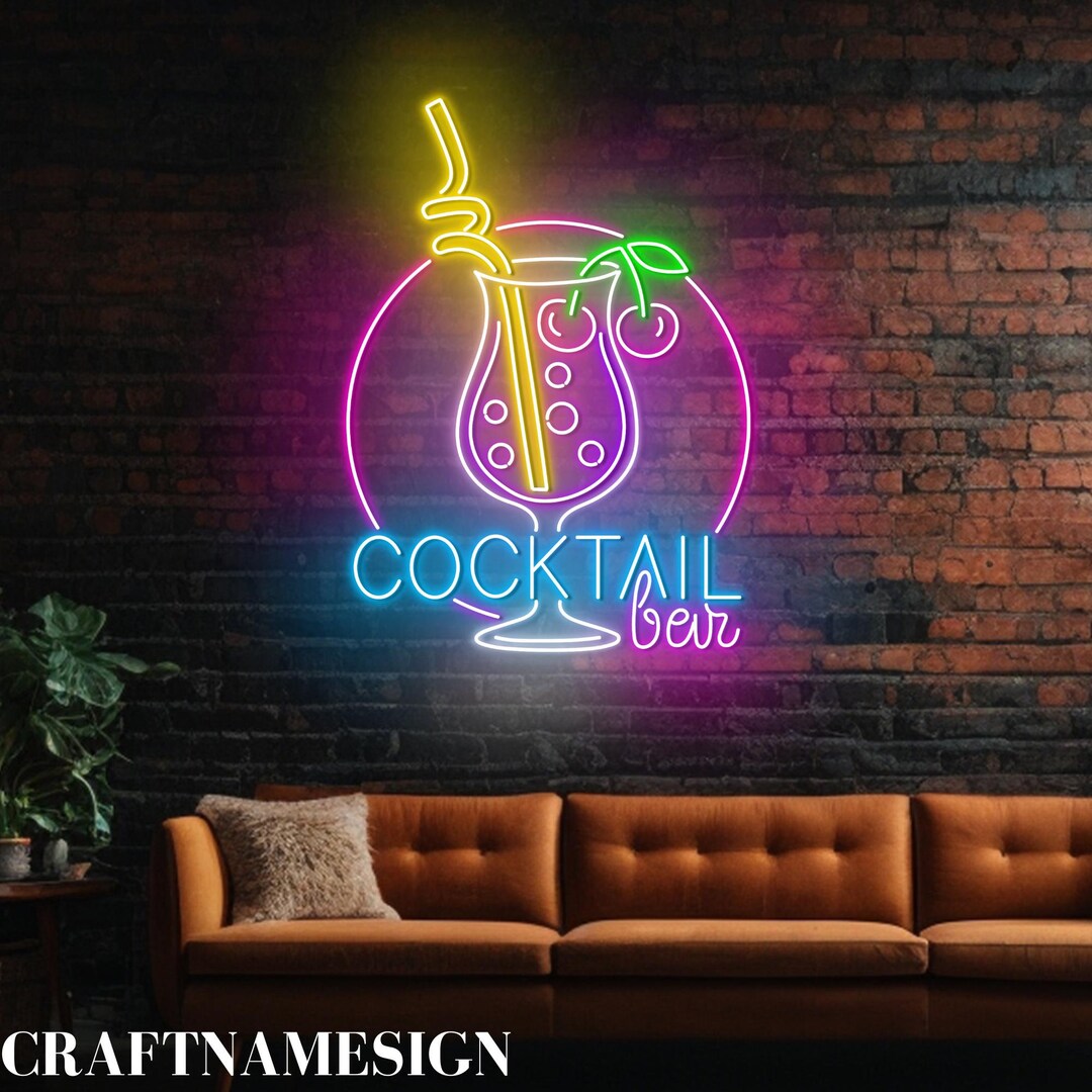 Cocktail Bar Neon Sign, Cocktail Bar Logo Led Sign, Custom Neon Sign ...
