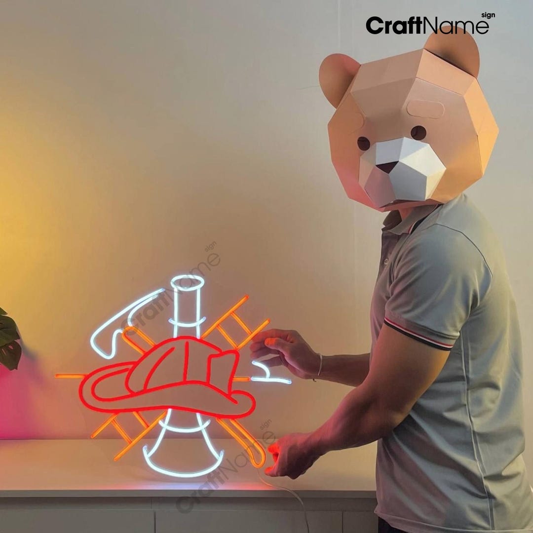 Fireman Helmet With Fire Axe Cross Neon Sign, Fireman Tools Led Sign ...