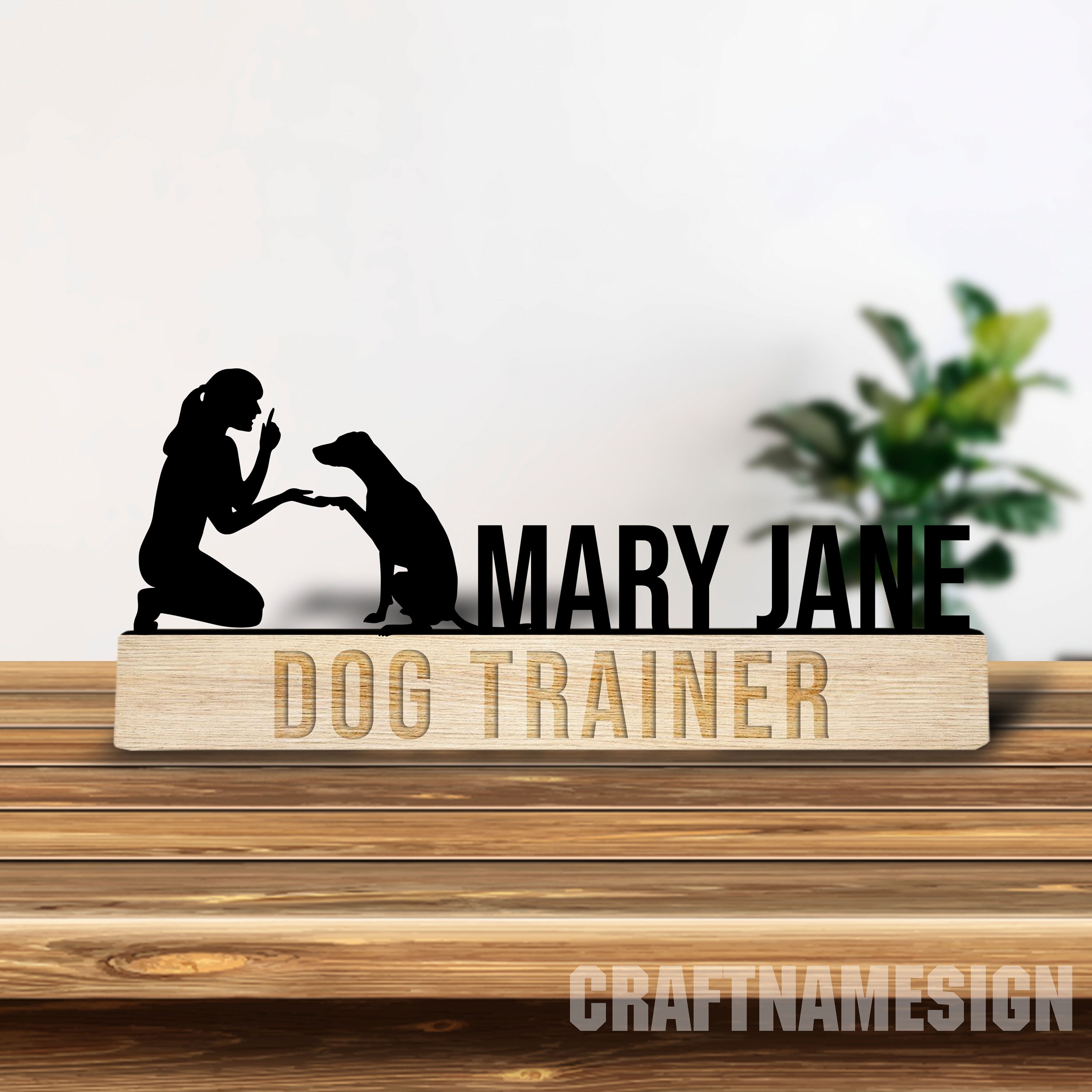 Custom Dog Trainer Wooden Desk Name Plate, Dog Trainer Metal Nameplate ...