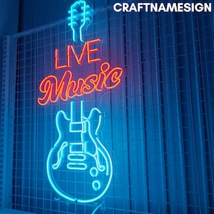 Live Music Neon Sign, Guitar Led Sign, Custom Neon Sign, Guitar Shop ...