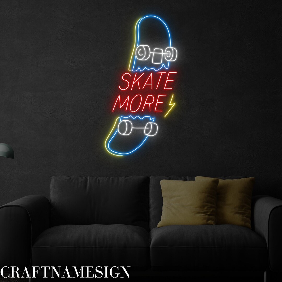 Skate More Led Sign, Skateboarding Lover Club Neon Sign, Custom Neon ...