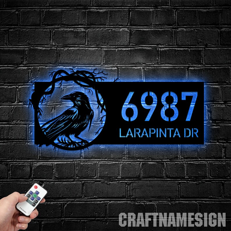 Personalized Black Crow Raven Metal Address Sign, House Number Hanging ...