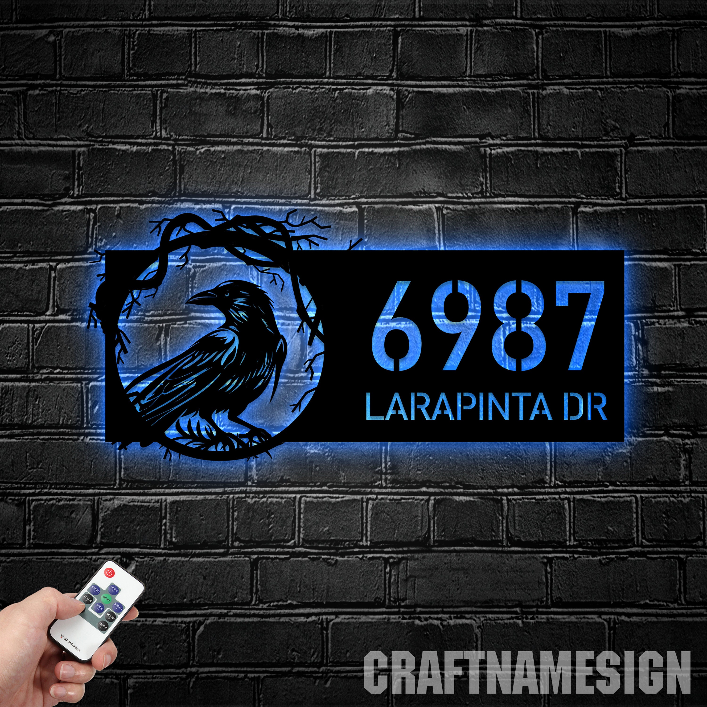 Personalized Black Crow Raven Metal Address Sign, House Number Hanging ...