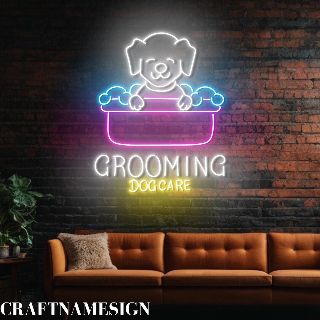 Grooming Dog Care Neon Sign, Dog Pet Grooming Led Sign, Custom Neon ...