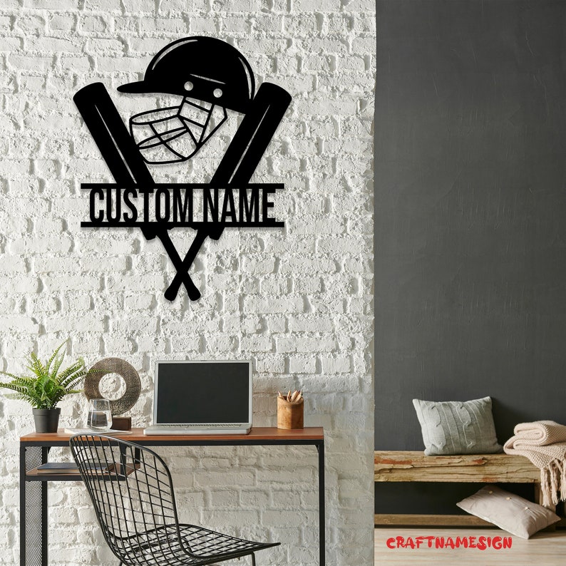 Custom Helmet Cricket Bat Metal Wall Art LED Light - Personalized ...