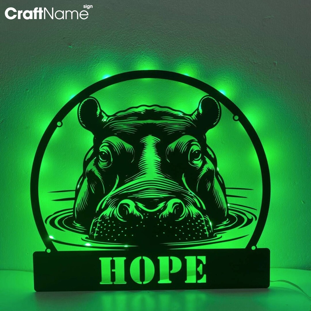 Personalized Hippo Metal Wall Art LED Light, Custom Hippo Lover Name ...