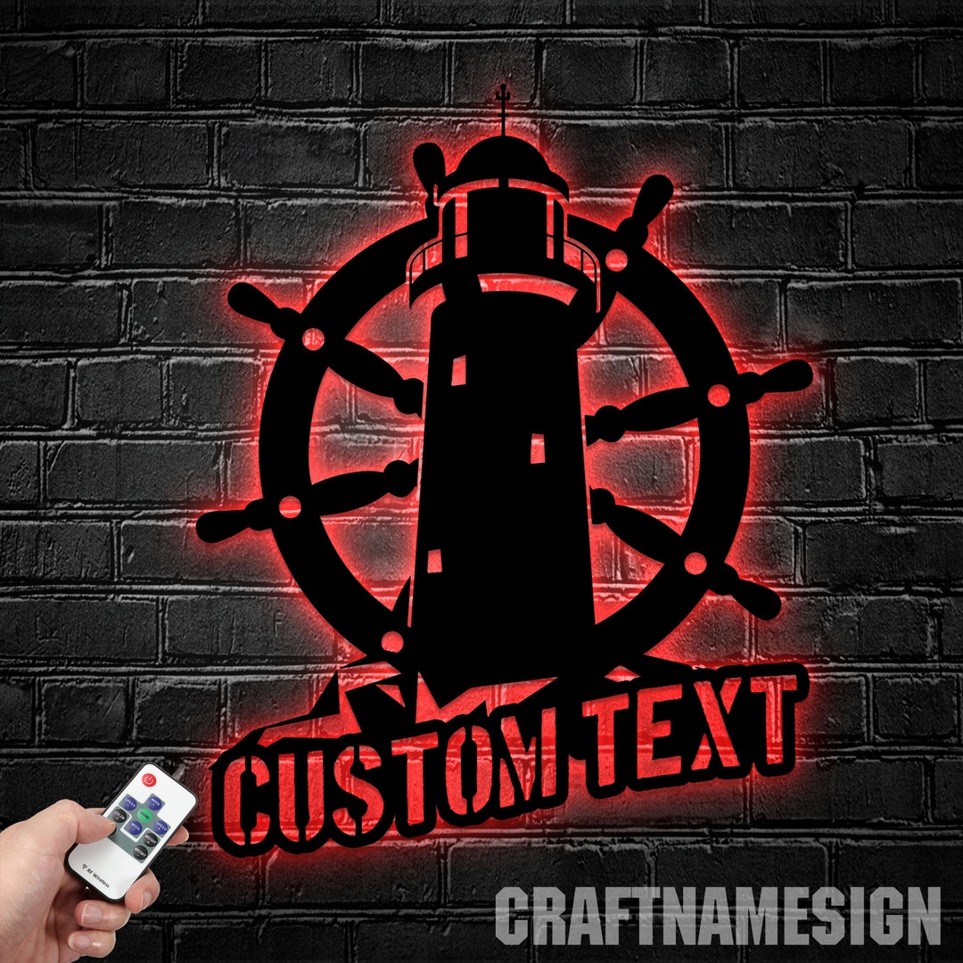 Personalized Lighthouse Metal Wall Art LED Light Custom Light House ...