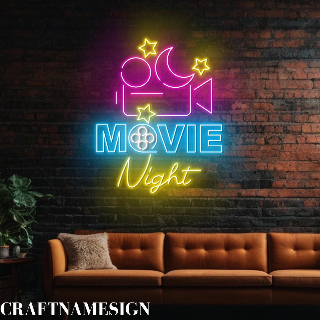 Movie Night Neon Sign for Modern Movie Cinema Decor, Custom Neon Led ...