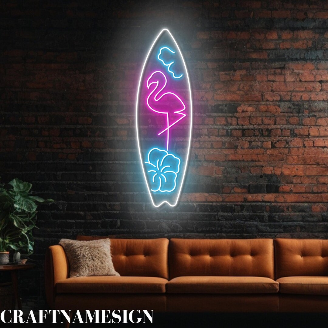 Hawaiian Flamingo Surfboard Neon Sign, Hawaii Flamingo Surfboard Led ...
