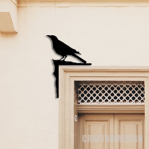 Black Crow Raven Door Corner Metal Wall Art, Black Raven Door Topper ...