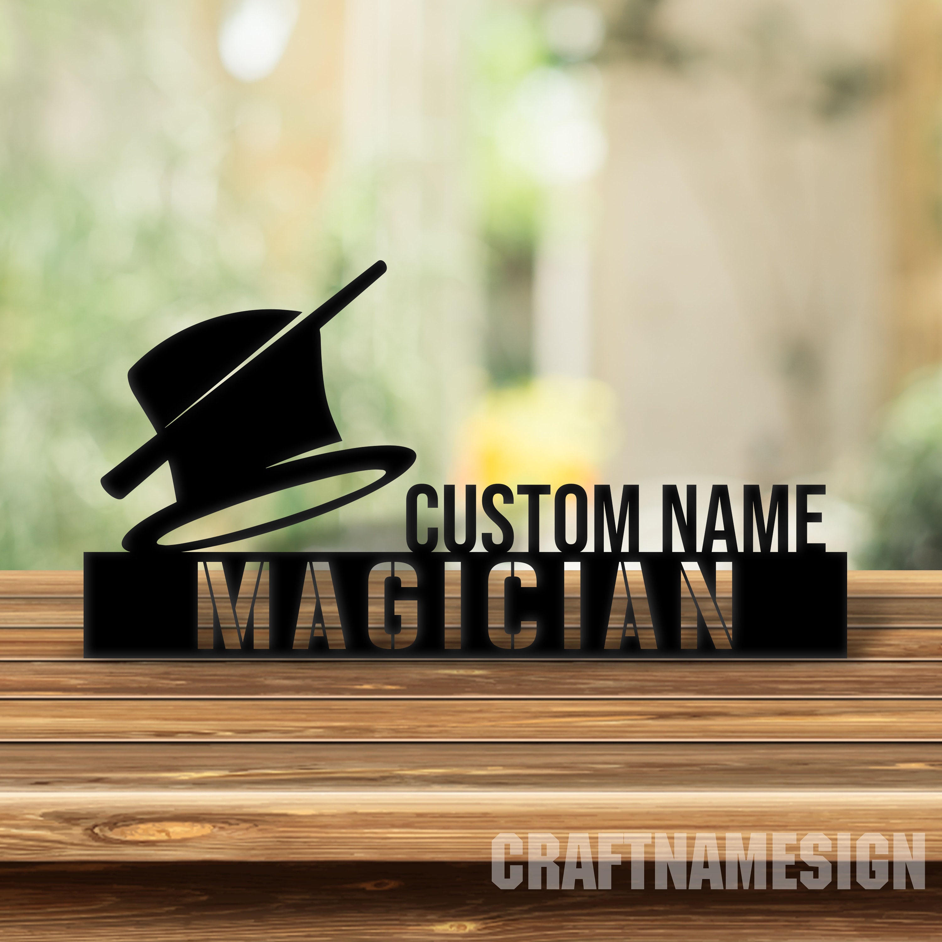 Custom Wooden Magician Desk Name Plate, Magician Metal Nameplate for ...