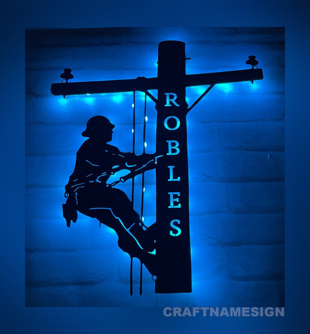 Personalized US Lineman Metal Wall Art With LED Light, Custom Lineman ...