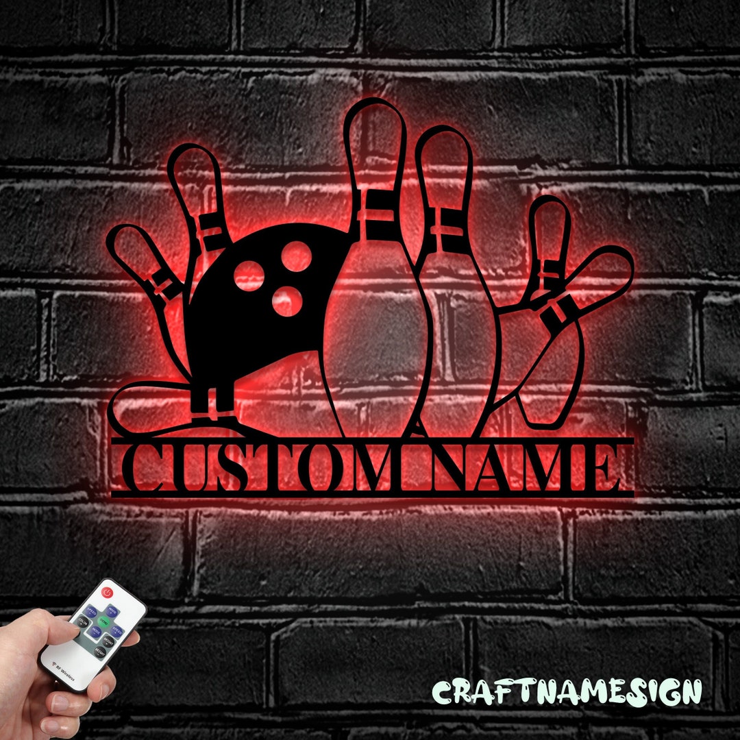 Custom Us Bowling Metal Wall Art With Led Light Personalized Bowling ...