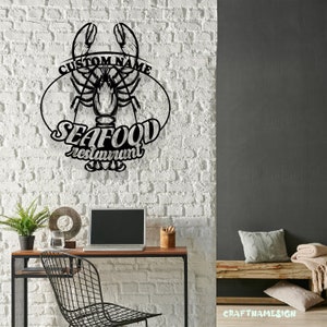 Custom Lobster Seafood Restaurant Metal Wall Art LED Light ...