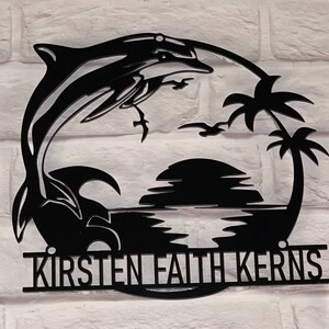 Personalized Dolphin Palm Tree Beach House Sunset Metal Sign With LED ...