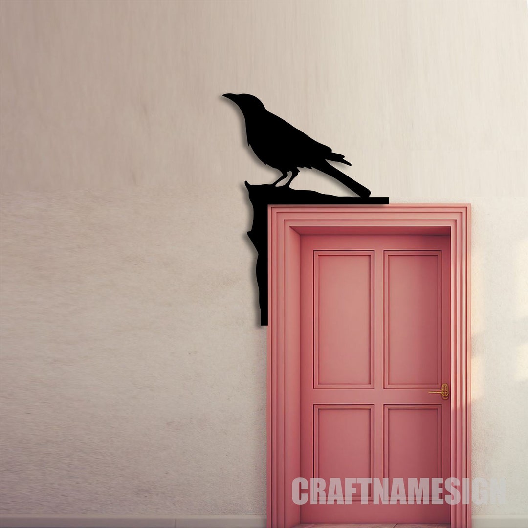 Black Crow Raven Door Corner Metal Wall Art, Black Raven Door Topper ...
