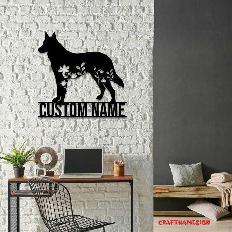 Custom FLoral German Shepherd Metal Wall Art LED Light - Flor ...