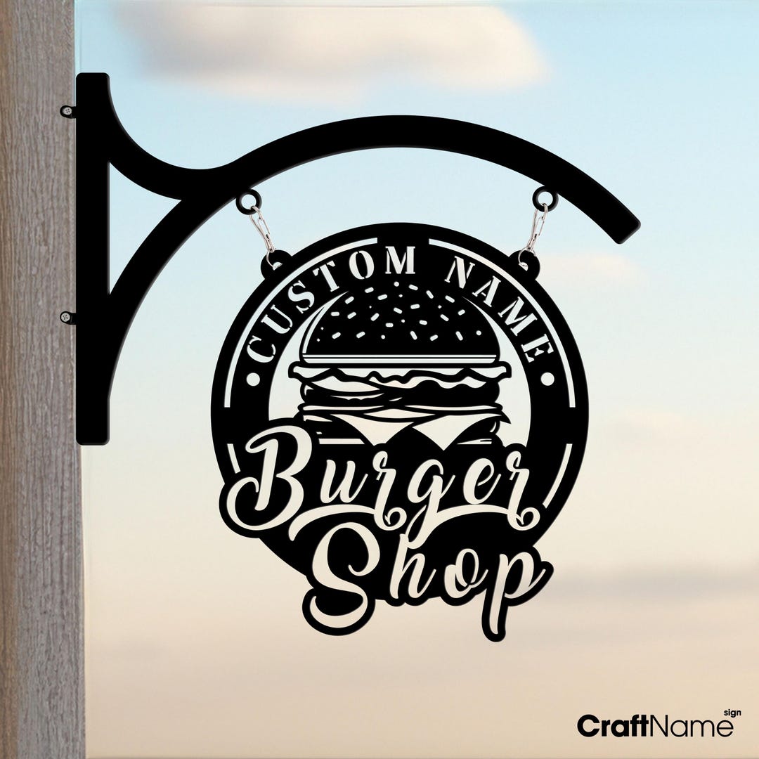 Personalized Burger Shop Metal Wall Hanging Sign, Metal Steel Hamburger ...