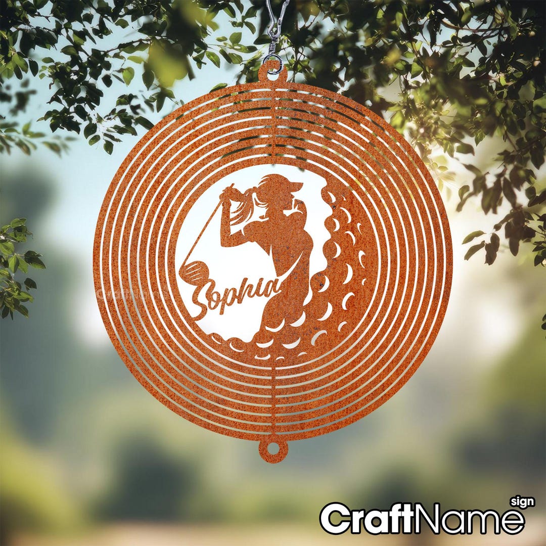 Personalized Female Golfer Wind Spinner, Golfer Garden Spinner Hanging ...