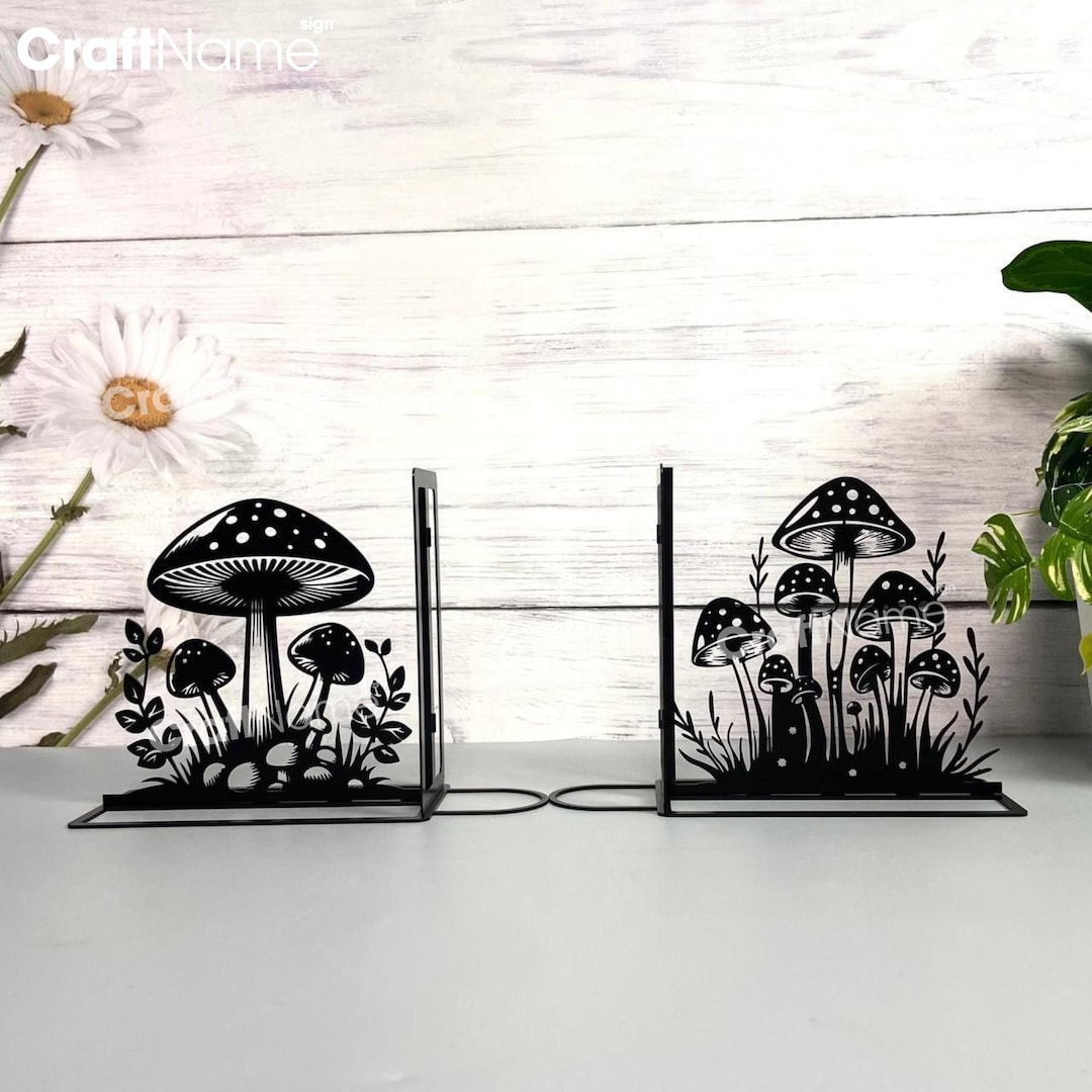 Custom Mushroom Garden Metal Bookends, Book Stand Decor and Nature ...