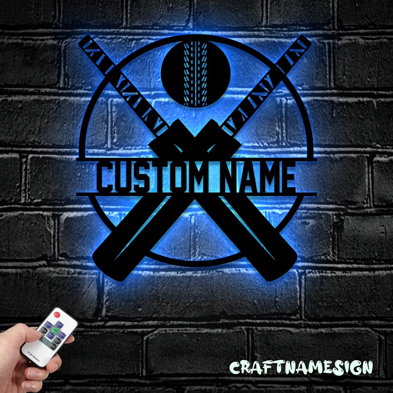Custom Ball Cricket Bat Metal Wall Art LED Light - Personalized Cricket ...