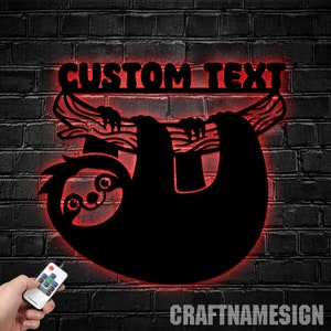 Custom Cute Sloth Metal Wall Art LED Light - Personalized Funny Lazy ...
