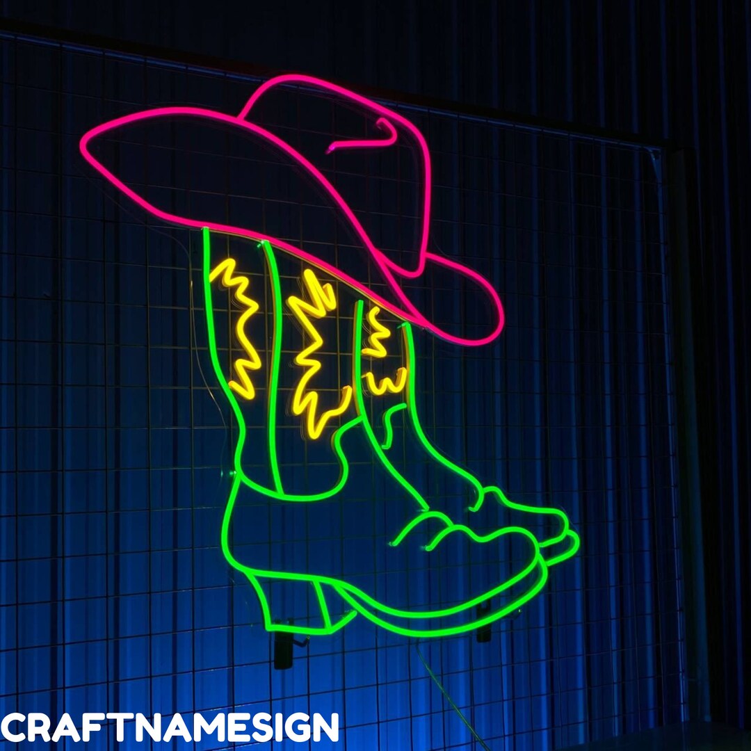 Cowboy Boots With Hat Neon Sign, Cowboy Boots Led Sign, Custom Neon ...