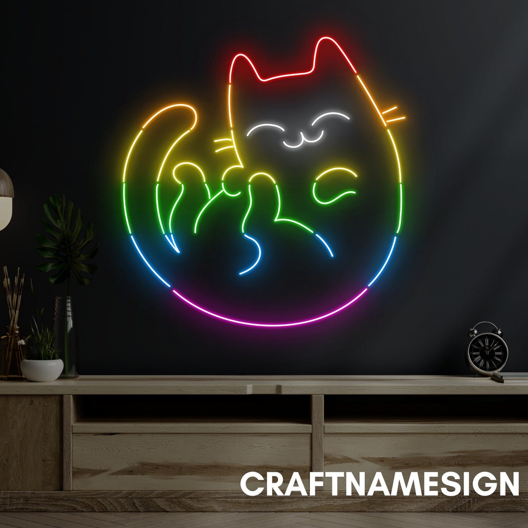 Cat Rainbow Neon Sign, Cat Rainbow Led Sign, Custom Neon Sign, Pet Shop ...