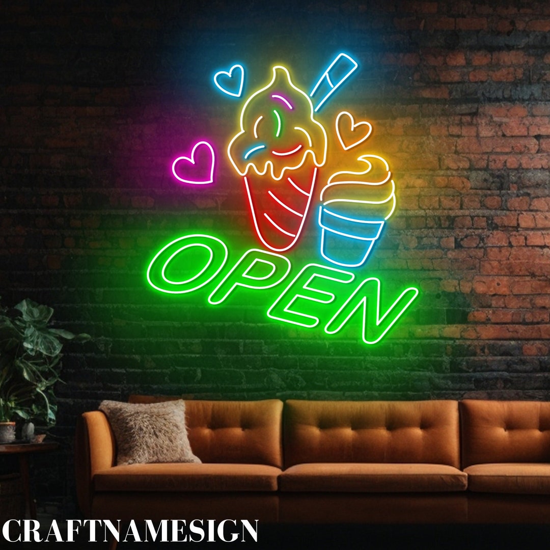 Open Ice Cream Shop Led Sign, Open Ice Cream Neon Sign, Custom Neon Led ...