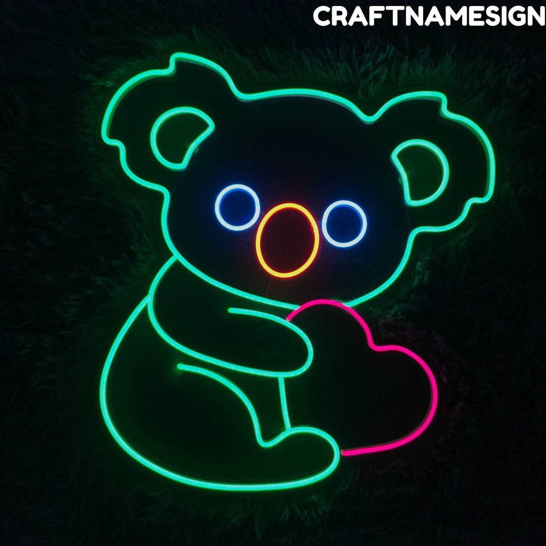 Koala With Heart Led Sign, Cute Koala Neon Sign, Custom Neon Sign, Gift ...