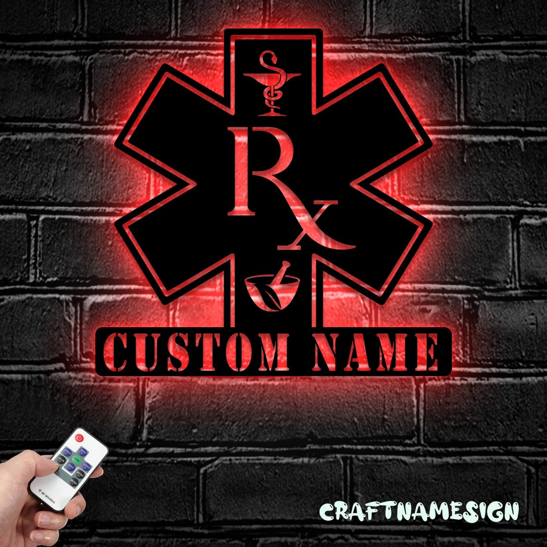 Custom Pharmacist Metal Wall Art LED Light - Personalized Pharmacy Name ...