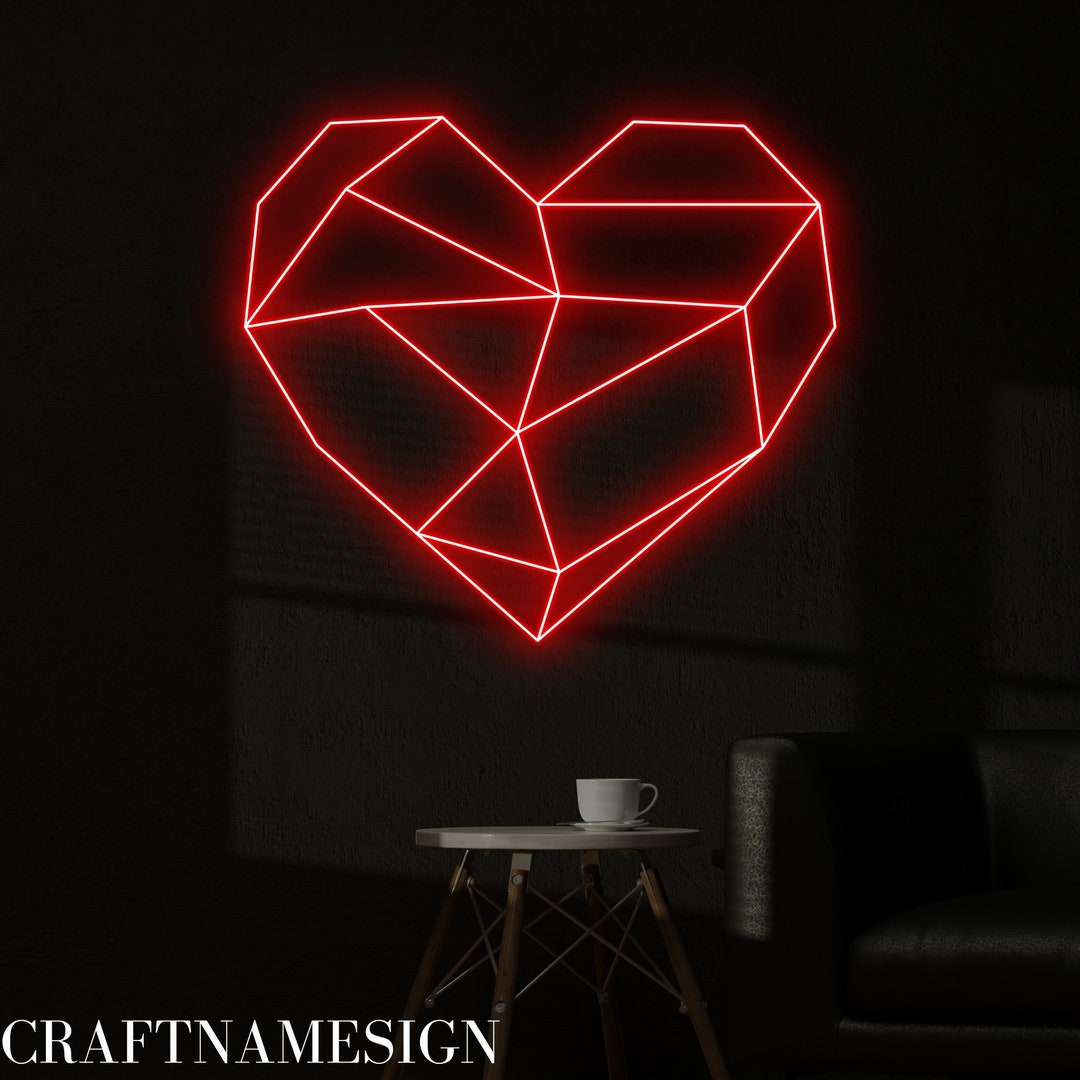 Heart Geometric Neon Sign, Heart Geometric Led Sign, Custom Neon Sign ...