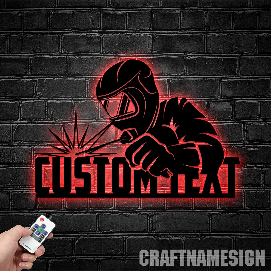 Custom Welding Metal Wall Art LED Light, Personalized Welder Name Sign ...