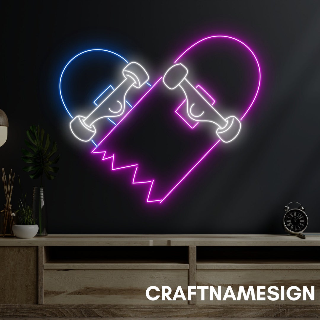 Heart Skateboard Led Sign, Heart Skateboard Neon Sign, Custom Neon Sign ...