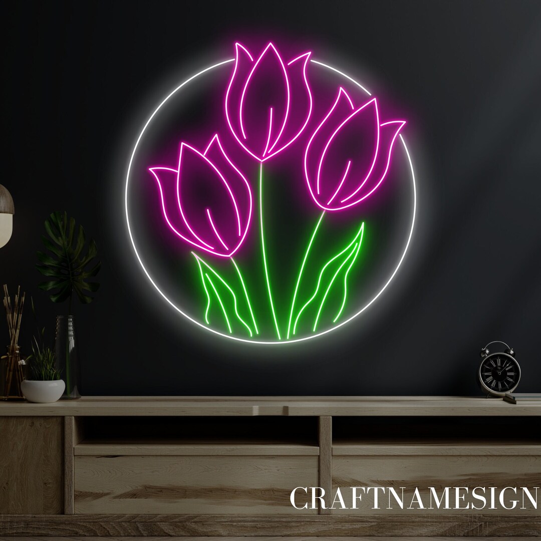 Tulip Bunch Neon Sign, Tulip Flower Led Sign, Custom Neon Sign, Tulip ...