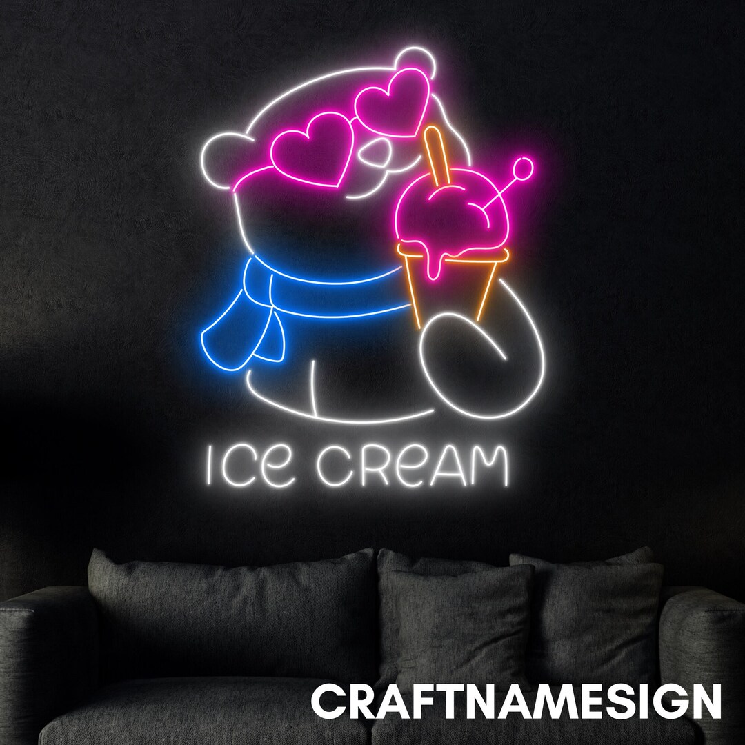 Bear Ice Cream Neon Sign, Ice Cream Led Sign, Custom Neon Sign, Ice ...