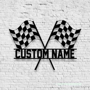 Custom Start Finish Racing Flag Metal Wall Art LED Light - Personalized Race Checkered Flag Name ...
