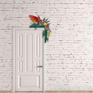 Parrot Couple Door Corner Colorful Metal Wall Art, Parrot Bird Door ...
