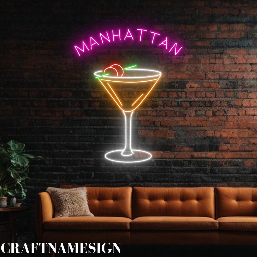 Manhattan Neon Sign, Manhattan Cocktails Bar Pub Wall Art Led Sign ...