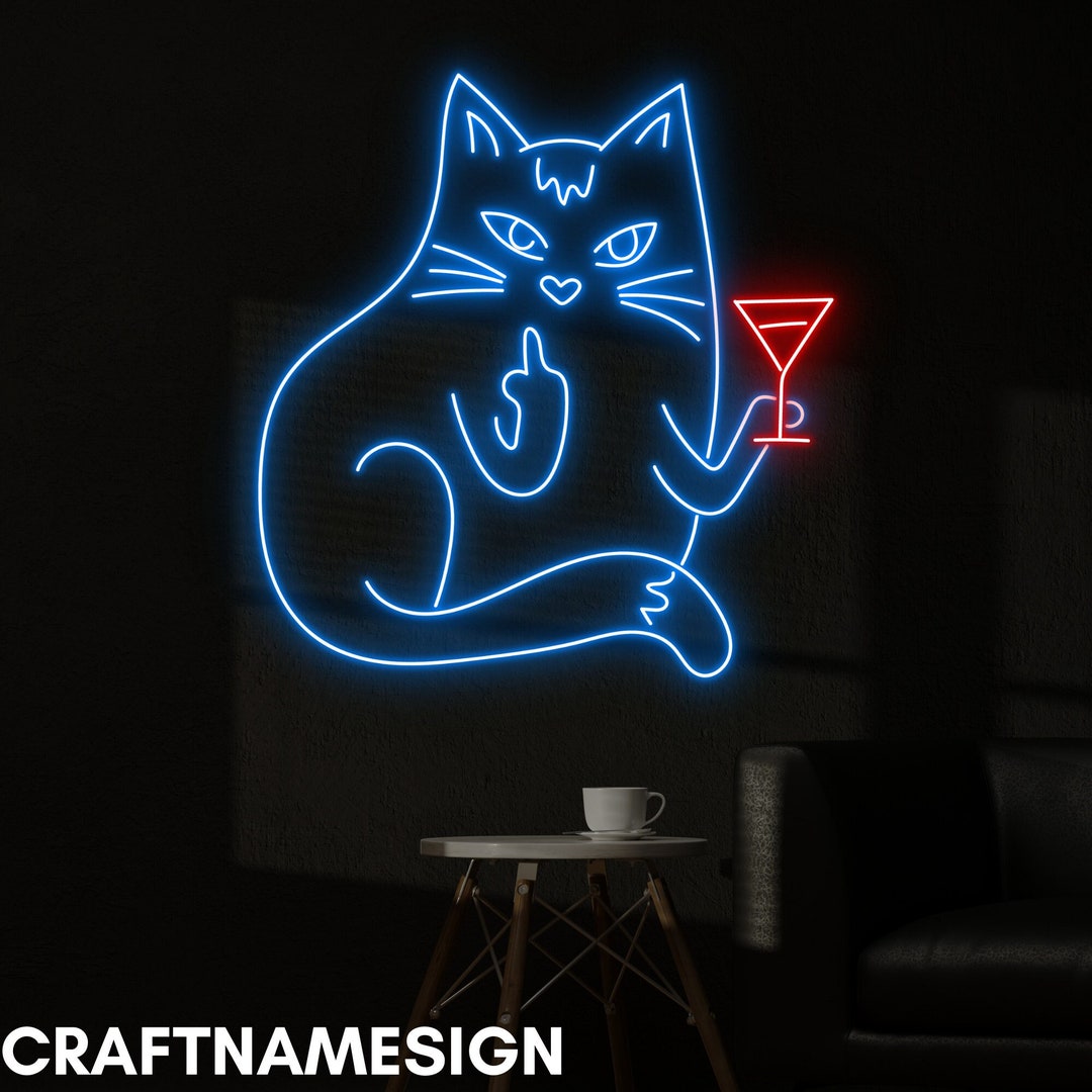Funny Cat Cocktail Neon Sign, Cocktails Cat Led Sign, Custom Neon Sign ...
