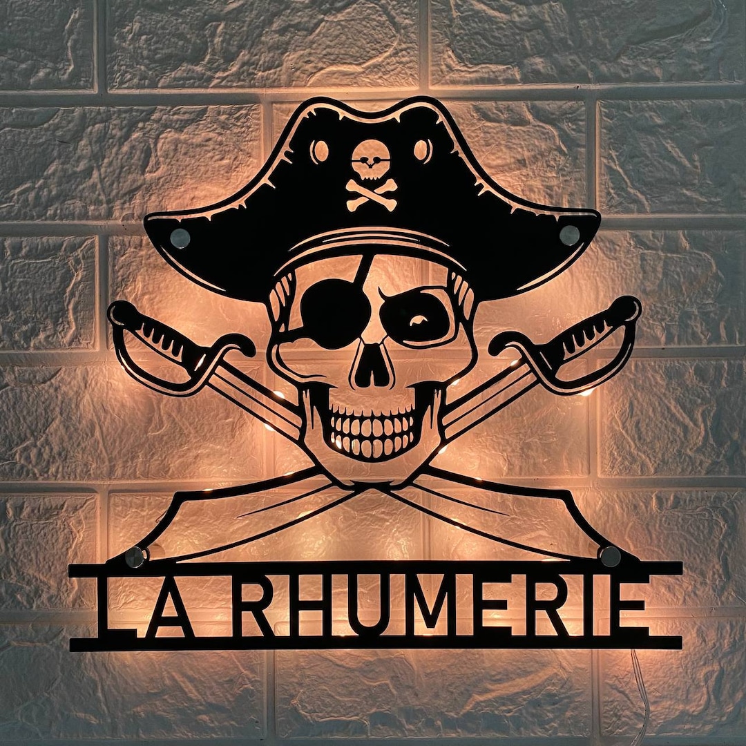 Custom Pirate Skull Metal Wall Art LED Light | Personalized Pirate Ship ...