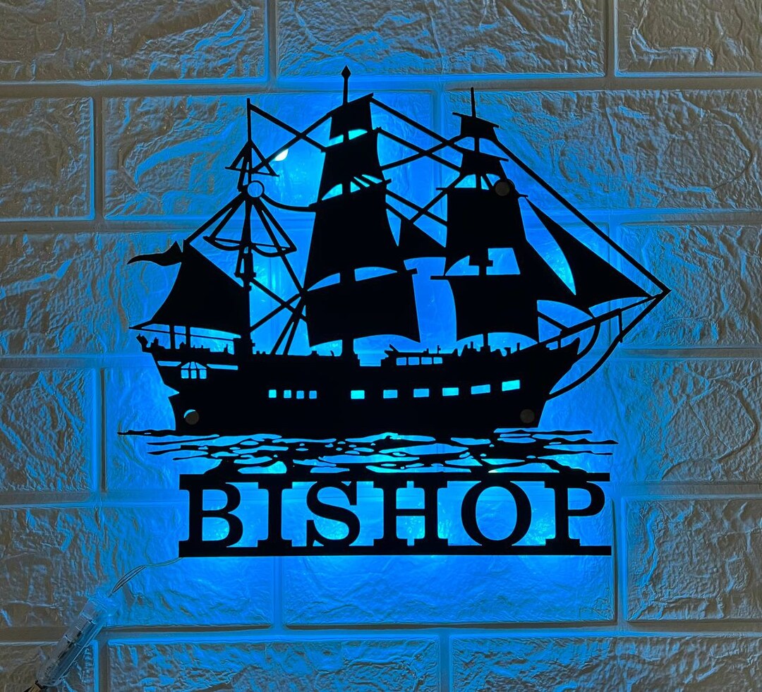 Custom Schooner Sailing Metal Sign LED Light Personalized Sailboat Name ...