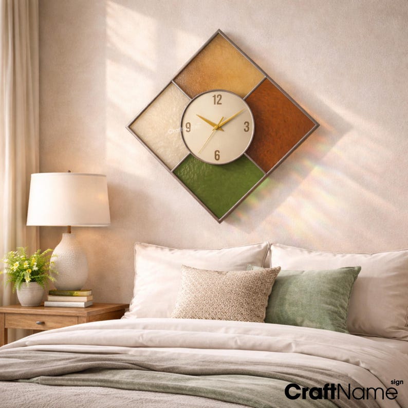 Wall Clock Stained Glass Decor for Modern Home, Geometric Luxury Art ...